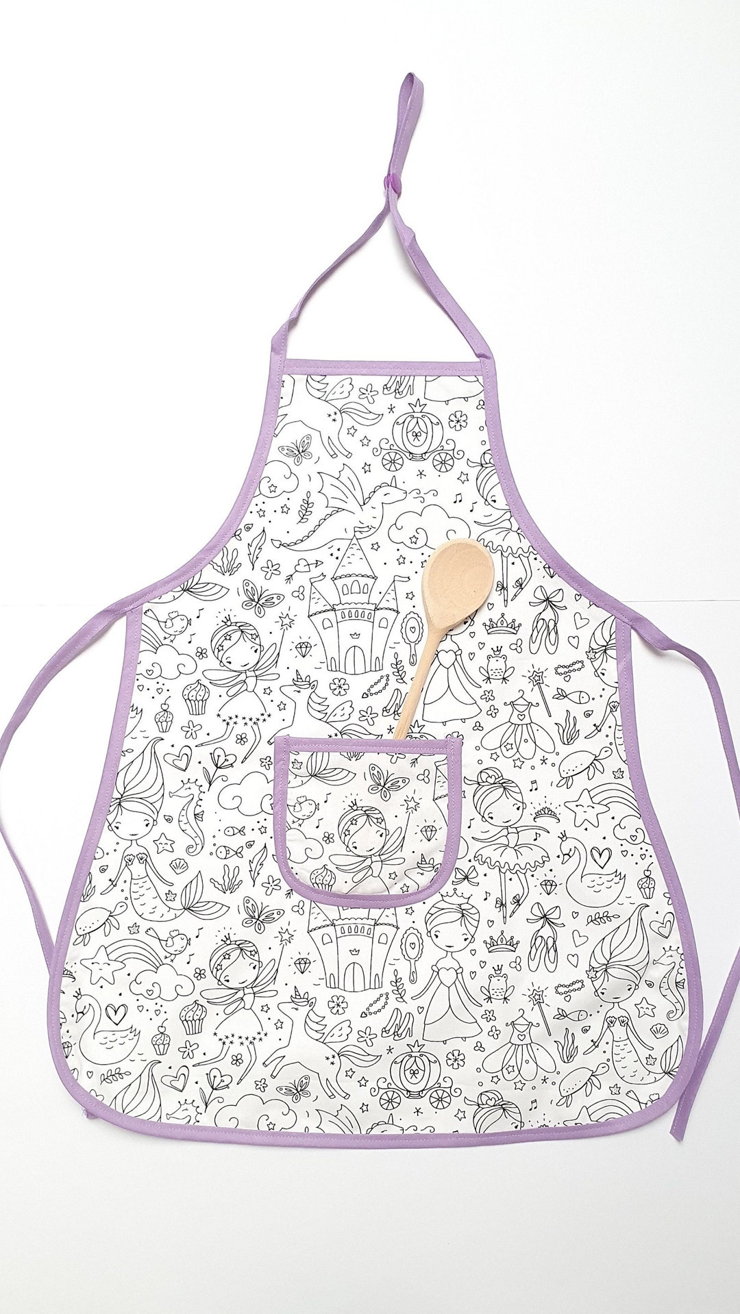 Children's Apron to Color in fairy Including Wooden Spoon With Desired ...