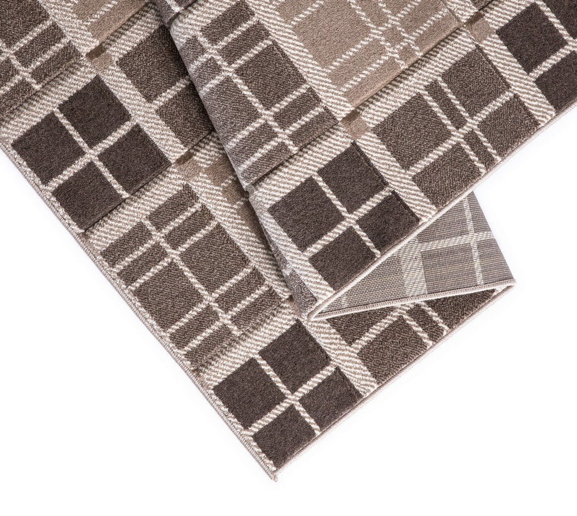 Beige Cream Mocha Tartan Modern Soft Heavy Large Rug Hall - Etsy UK