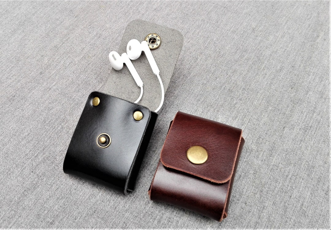 Leather Earbud Case, Handmade Headphone Holder, Earbud Pouch, Cable ...