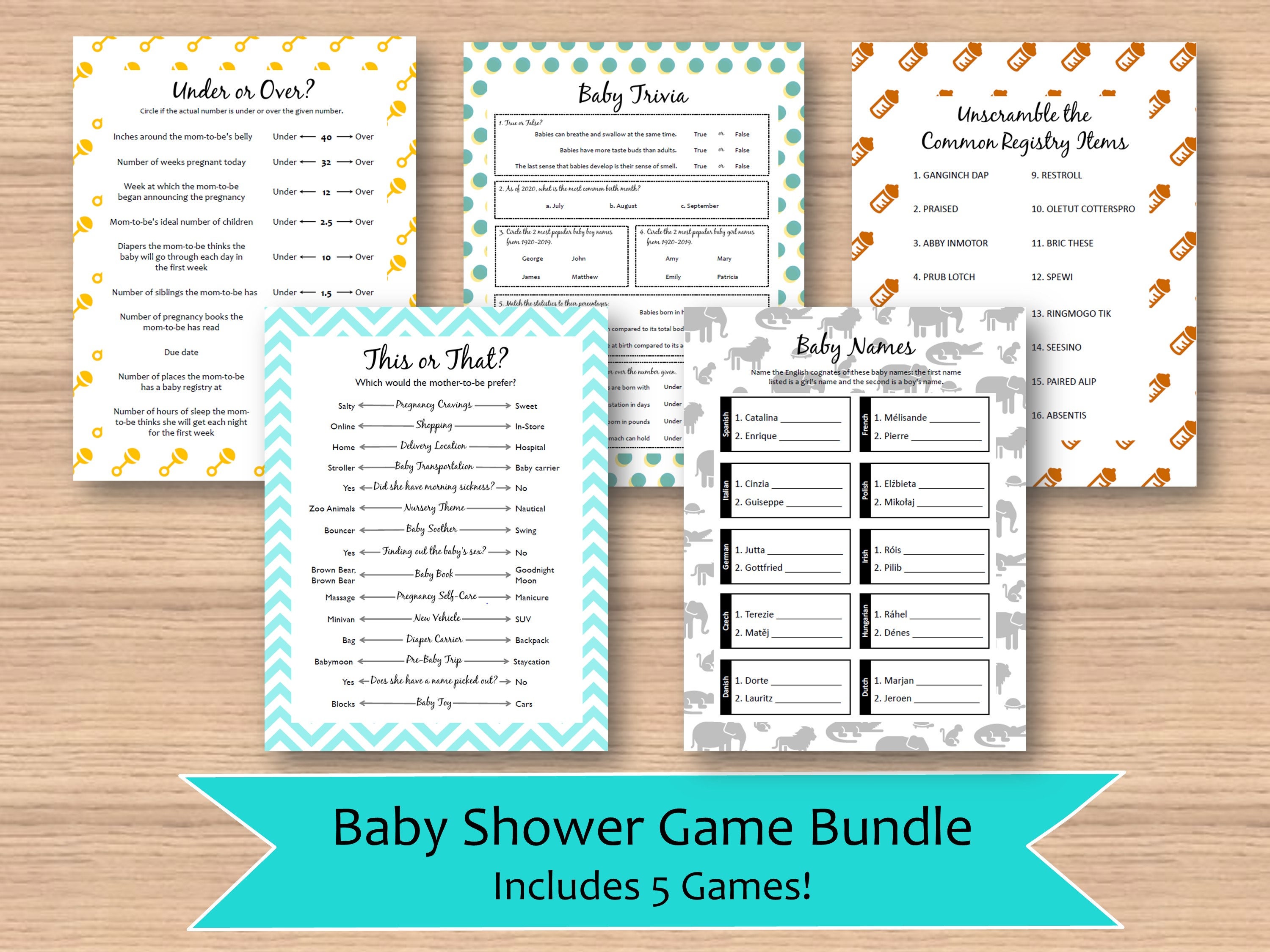 Baby Shower Games Printable Bundle: 5 Unique Games - Etsy