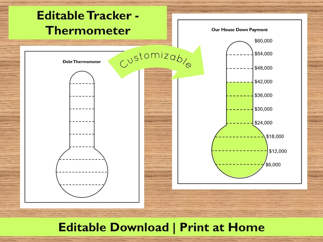 Thermometer Tracker - Debt/savings Thermometer Digital Editable ...
