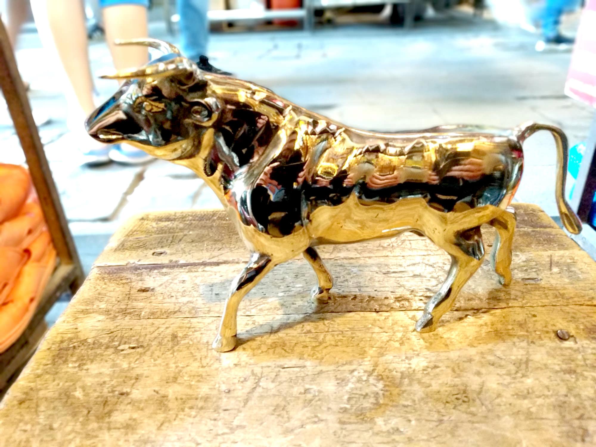 Copper Bull Statue, Handmade Brass Detection Trinket, Gold Circle, Gift ...