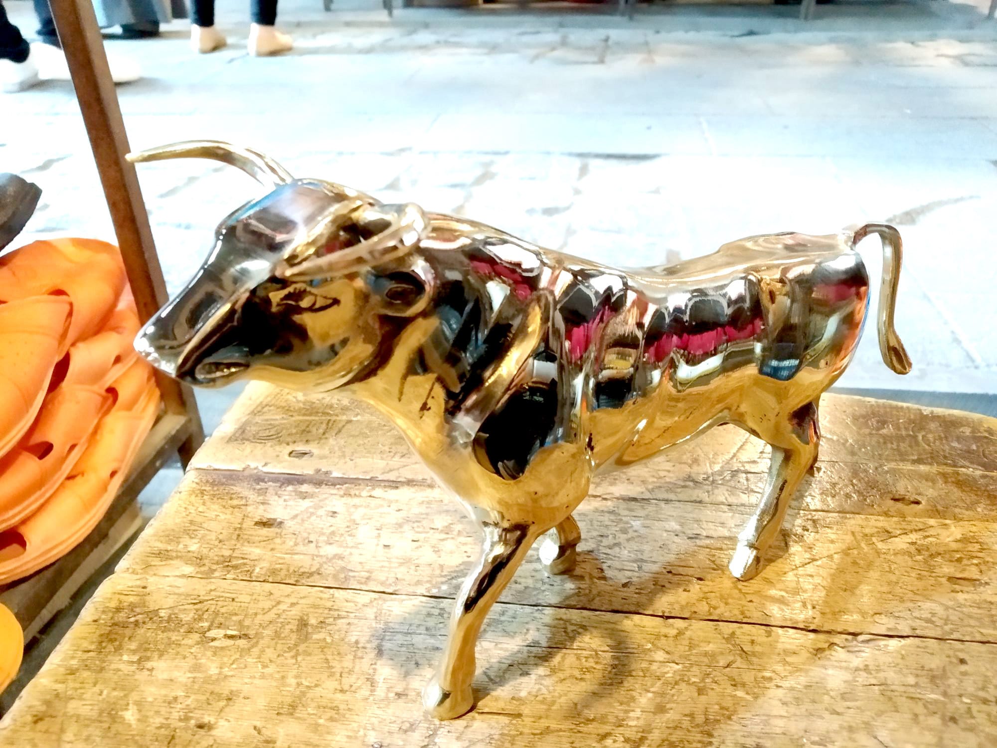 Copper Bull Statue, Handmade Brass Detection Trinket, Gold Circle, Gift ...