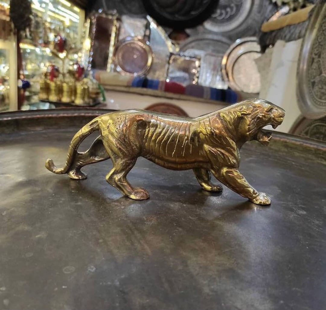 Brass Gold Tiger, Golden Brass Tiger, Vintage Handmade, Tiger ...