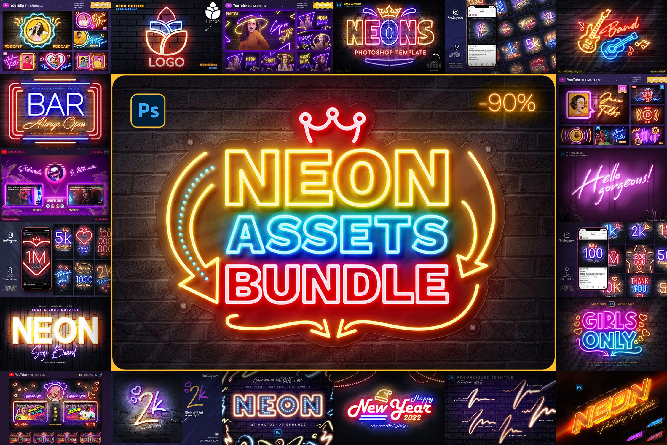 Neon Assets Bundle - Etsy