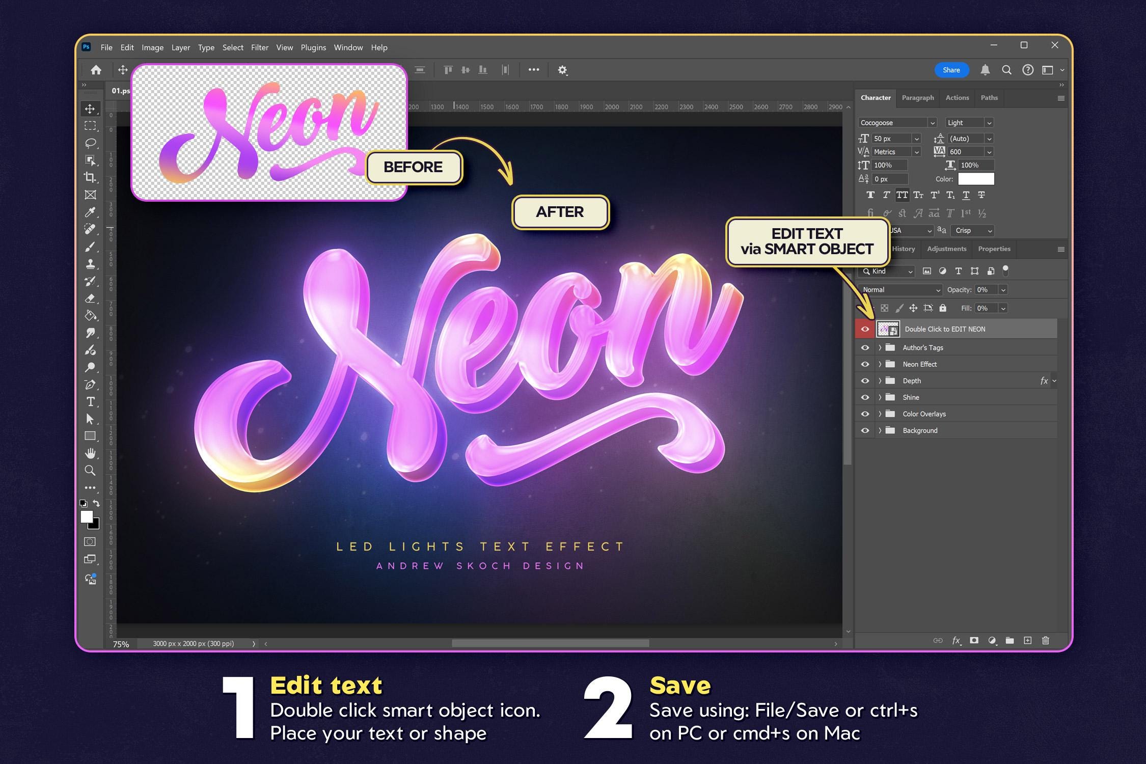 Led Lights - 6 Photoshop Text Effects - 6 PSD - Etsy