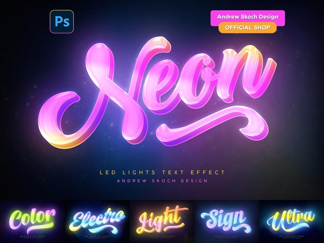 Led Lights - 6 Photoshop Text Effects - 6 PSD - Etsy