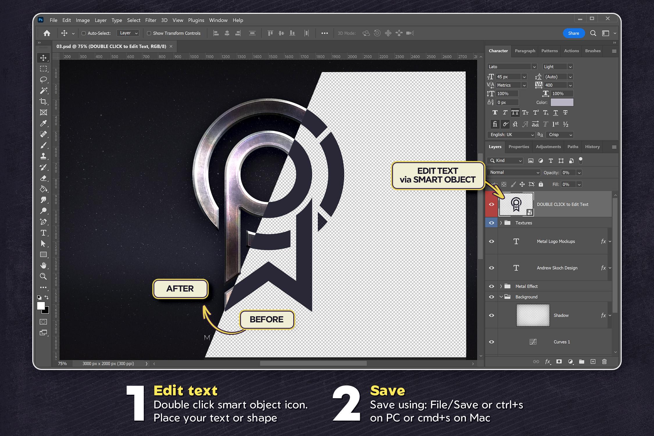 Metal Logo Photoshop Mockups - Metal Effect for Logos - Scratched Metal ...
