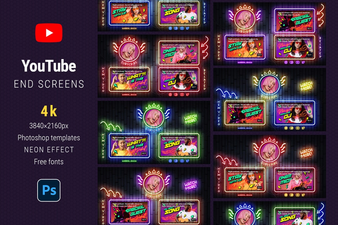 Neon Youtube End Screens - Etsy