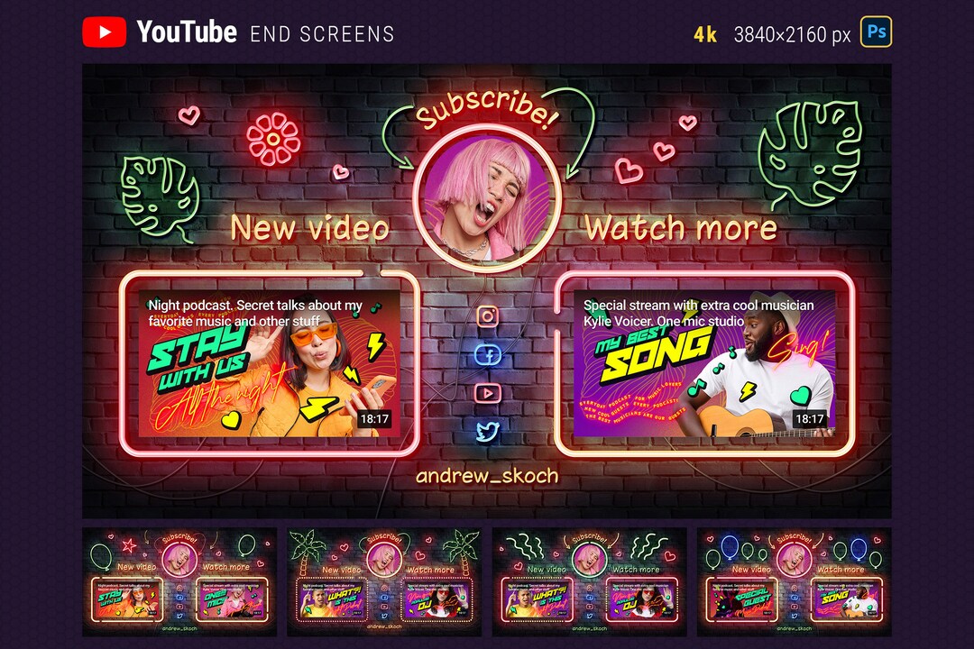 Neon Youtube End Screens - Etsy