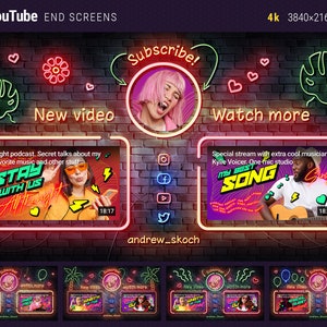 Neon Youtube End Screens - Etsy