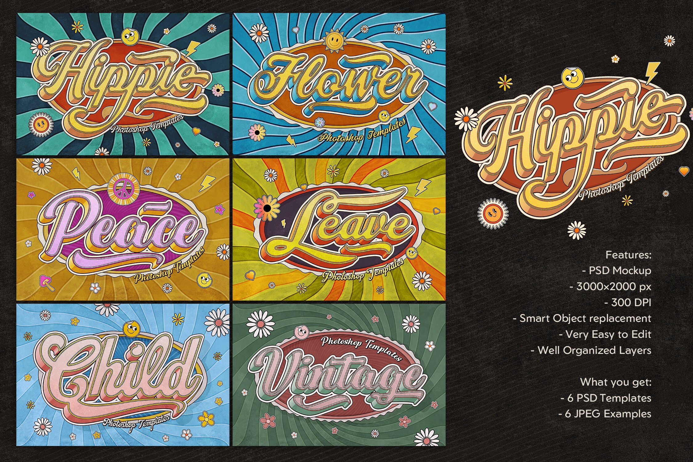 Retro Hippie Text Effects - Etsy