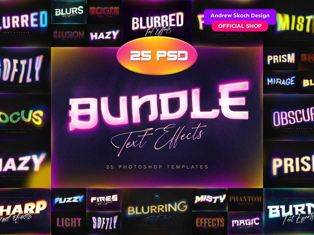 Gradient Blur Text Effects Bundle - 25 PSD Text Effects - Save 75% - Etsy