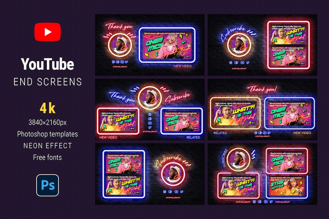 Neon Youtube End Screens - Etsy