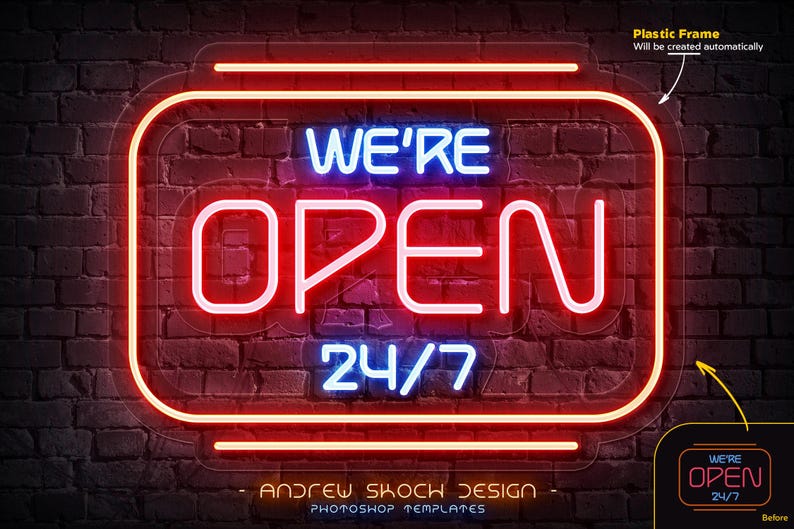 Open Neon Sign Photoshop Mockups - Custom Neon Sign - Neon Sign ...