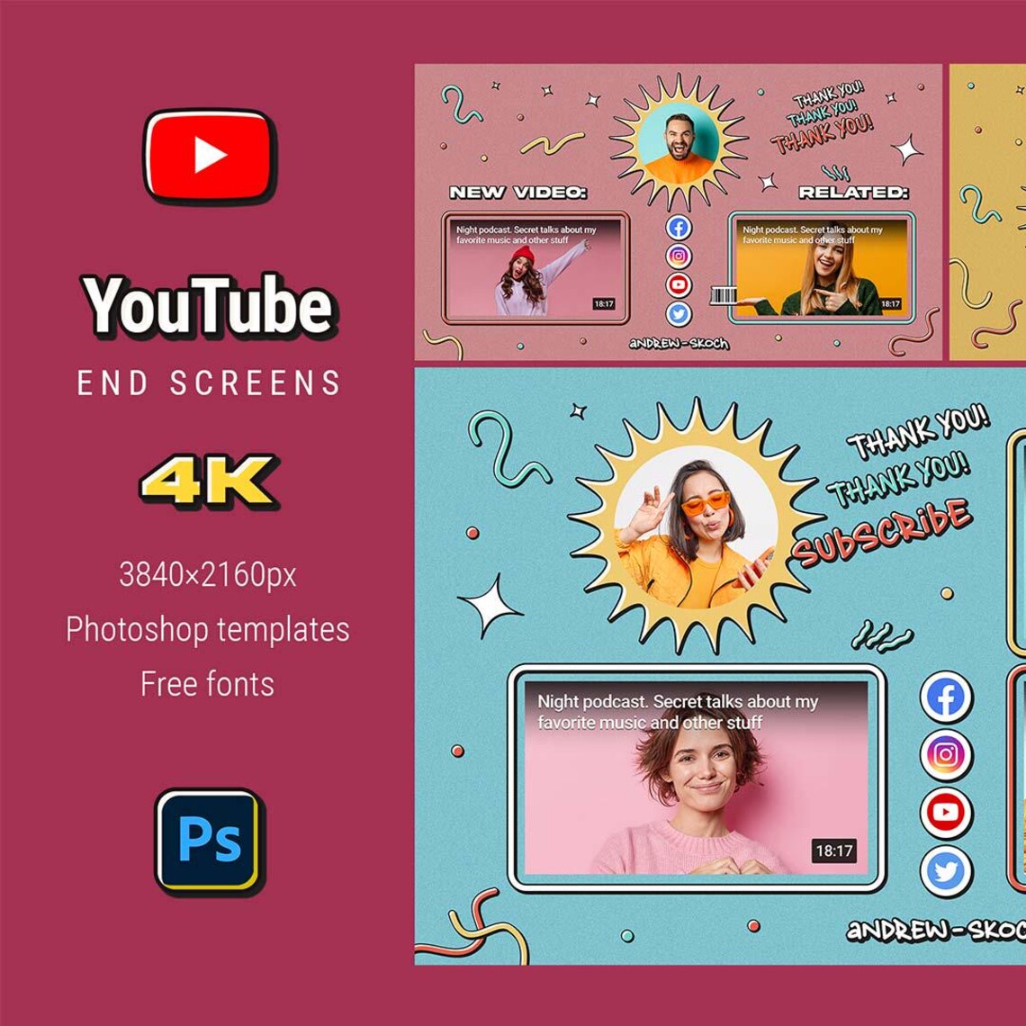 Colorful Youtube End Screens - Etsy