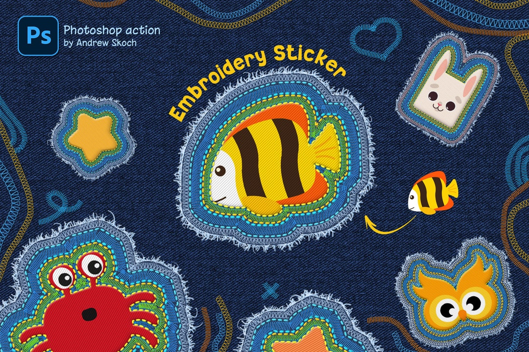 Embroidery Sticker Photoshop Action - Etsy