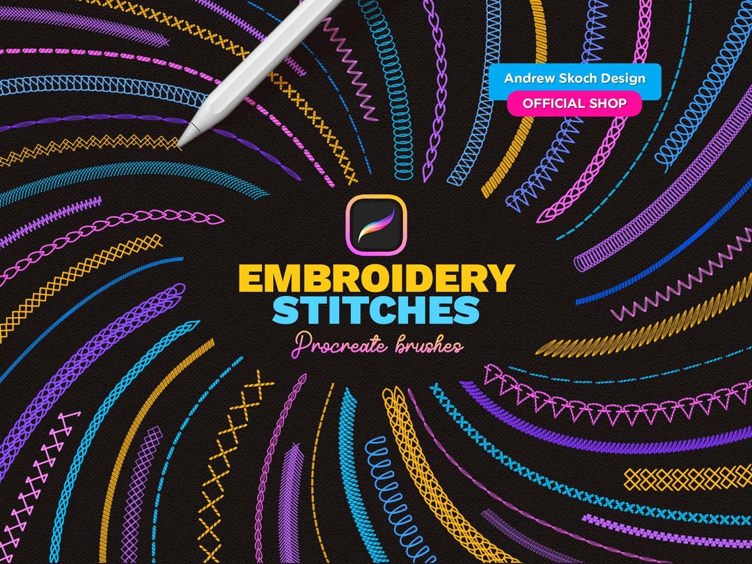 Embroidery Stitches Procreate Brushes - Stitch Procreate Brush - Embroidery Procreate Brush Set ...