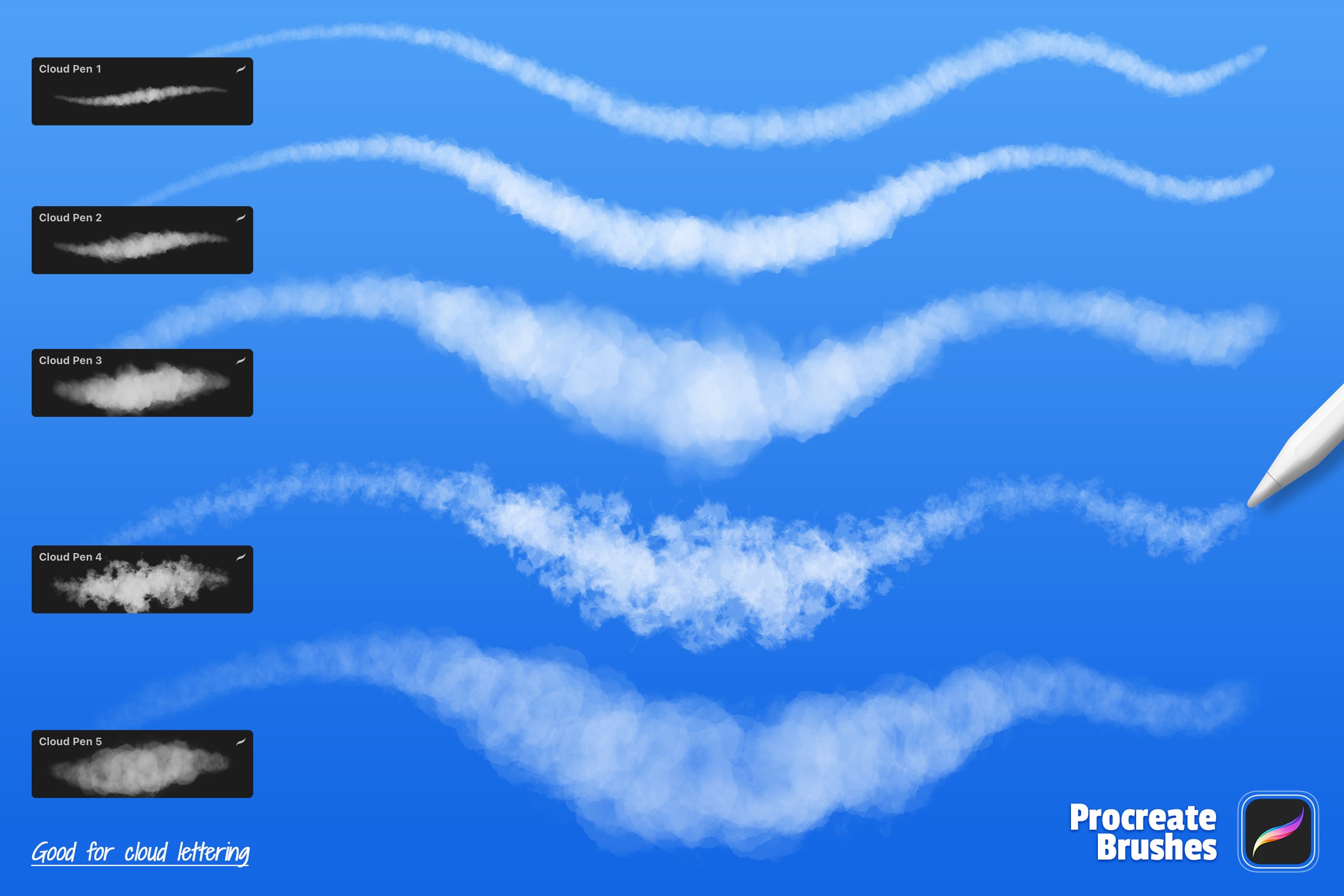 Clouds Procreate Brushes - Sky Writing Text Procreate Brush - Sky Text ...