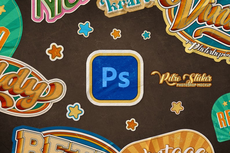 Retro Sticker Mockup - Etsy