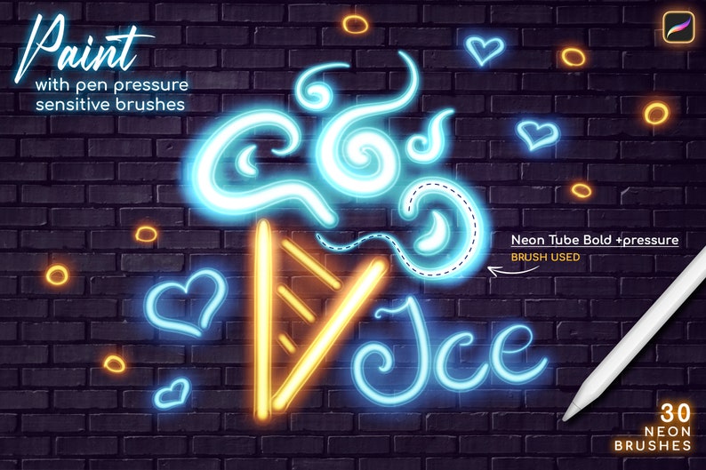 Neon Sign Procreate Brushes | Glowing Effects, Brick Wall (digital ...
