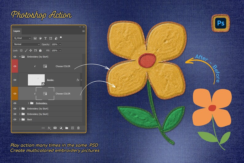 Embroidery Photoshop Action - Etsy