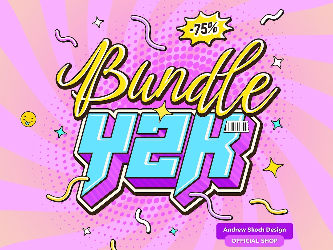 Y2k Text Effects Bundle - 18 PSD Text Effects - Year 2k Design - Etsy