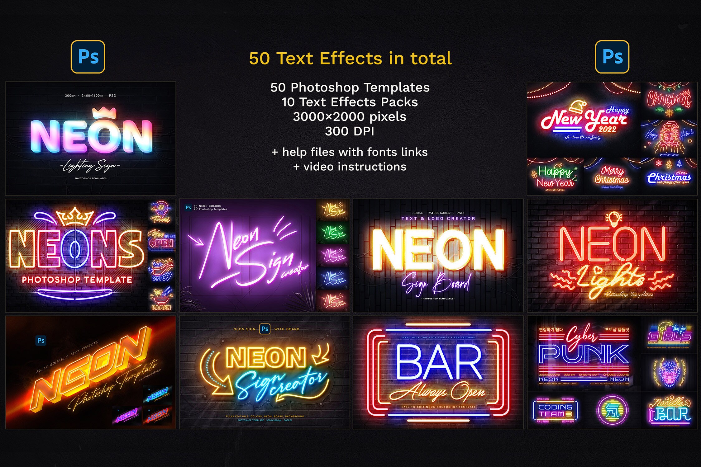 Neon Assets Bundle - Etsy