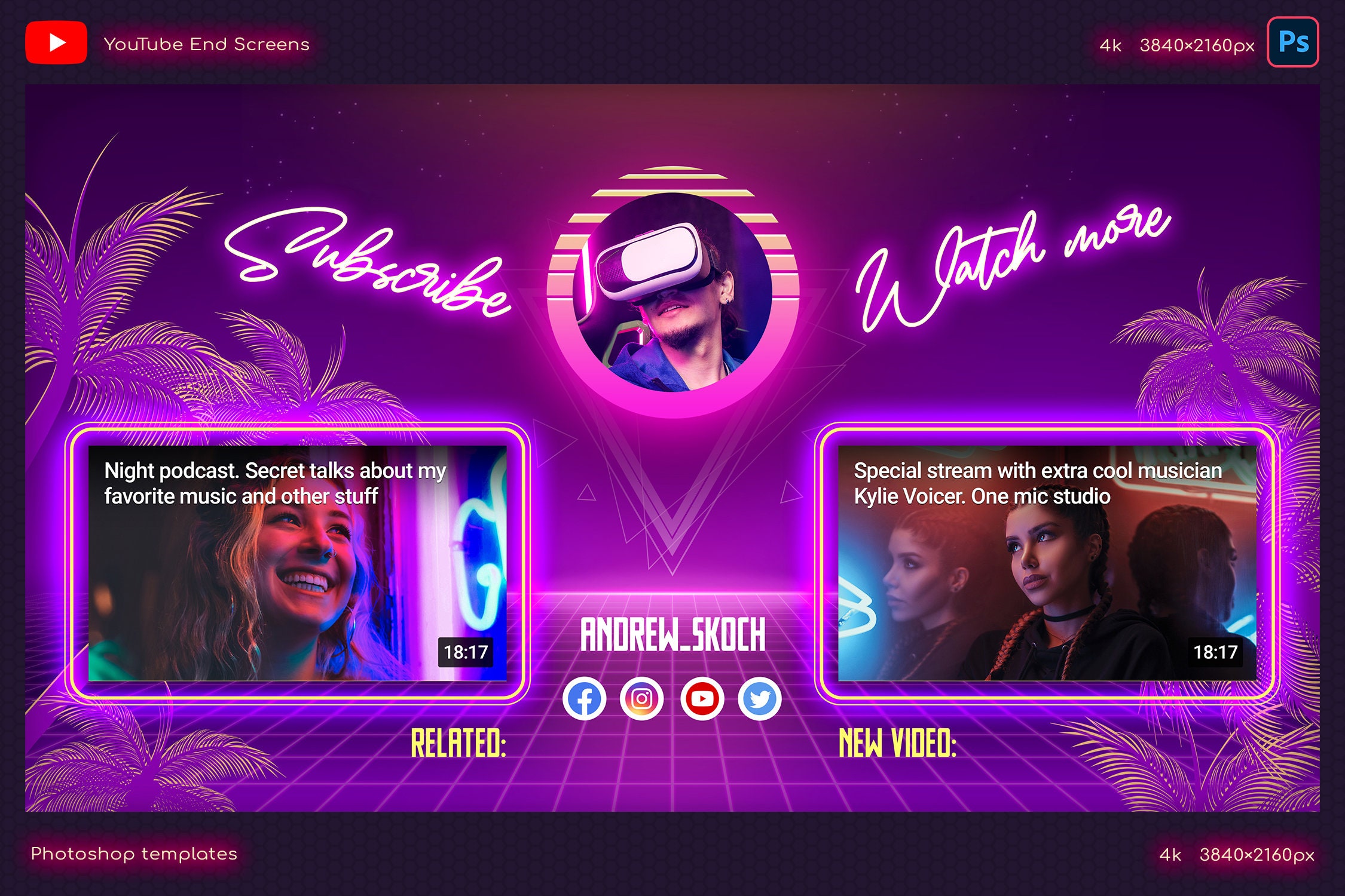 Neon Youtube End Screen - Etsy