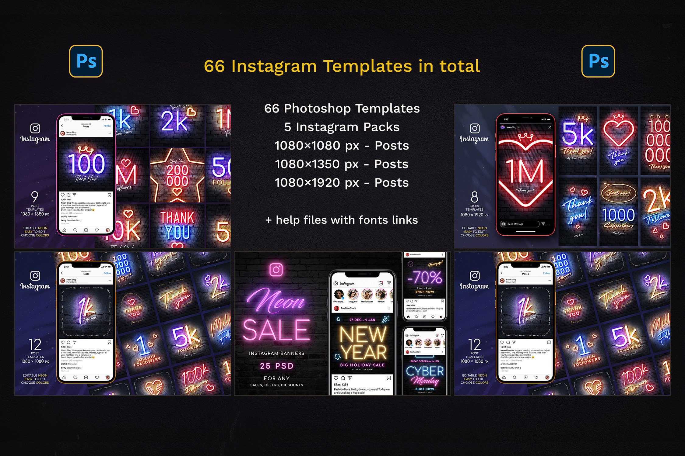 Neon Assets Bundle - Etsy