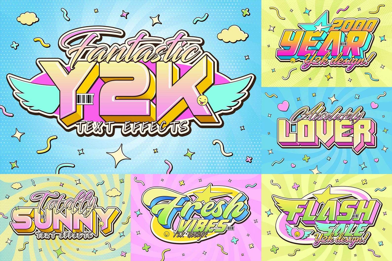 Y2k Text Effects Bundle - 18 PSD Text Effects - Year 2k Design - Etsy