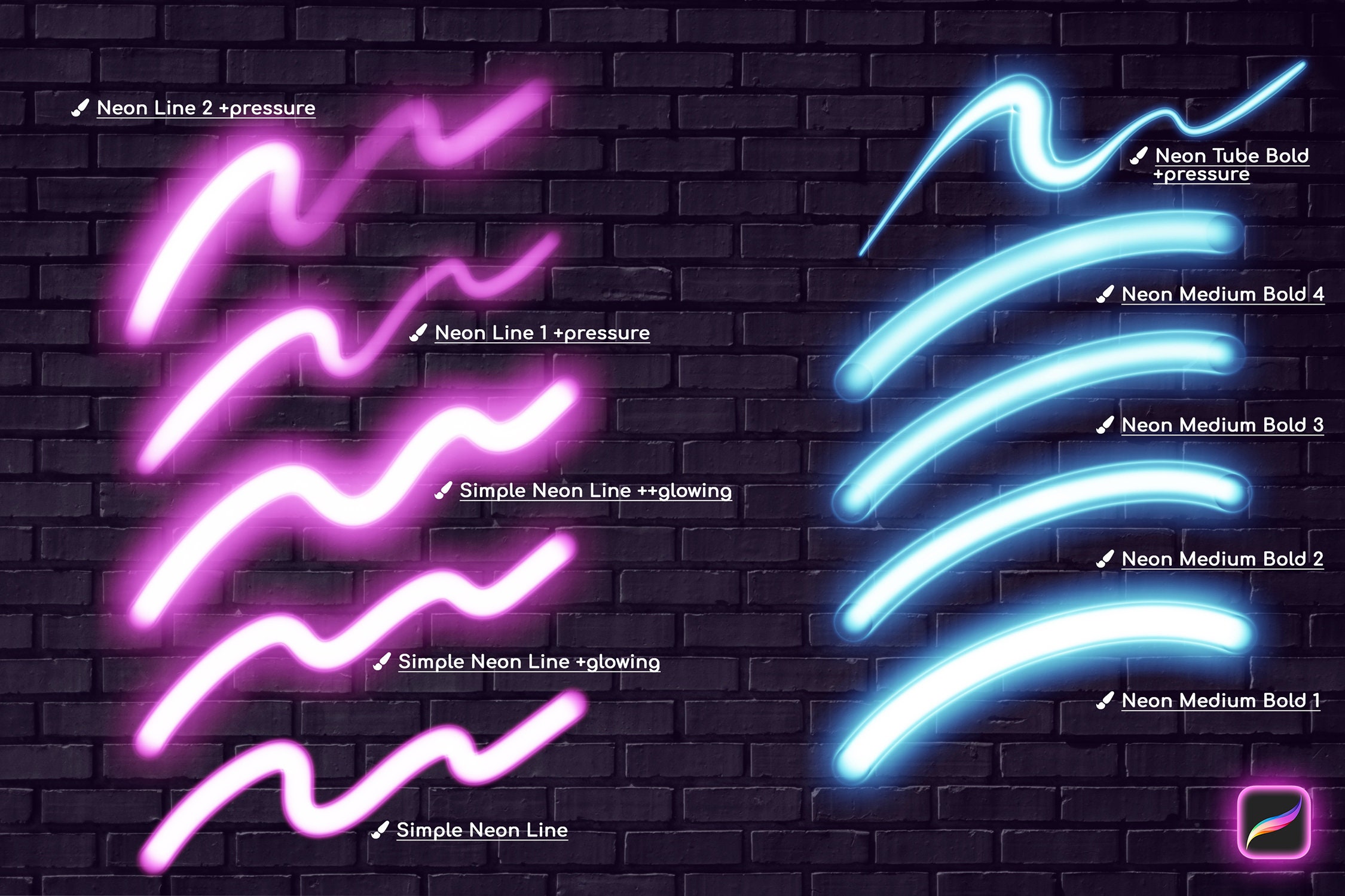 Neon Procreate Brushes; Neon Sign Procreate Brush Set; Neon Brushes ...