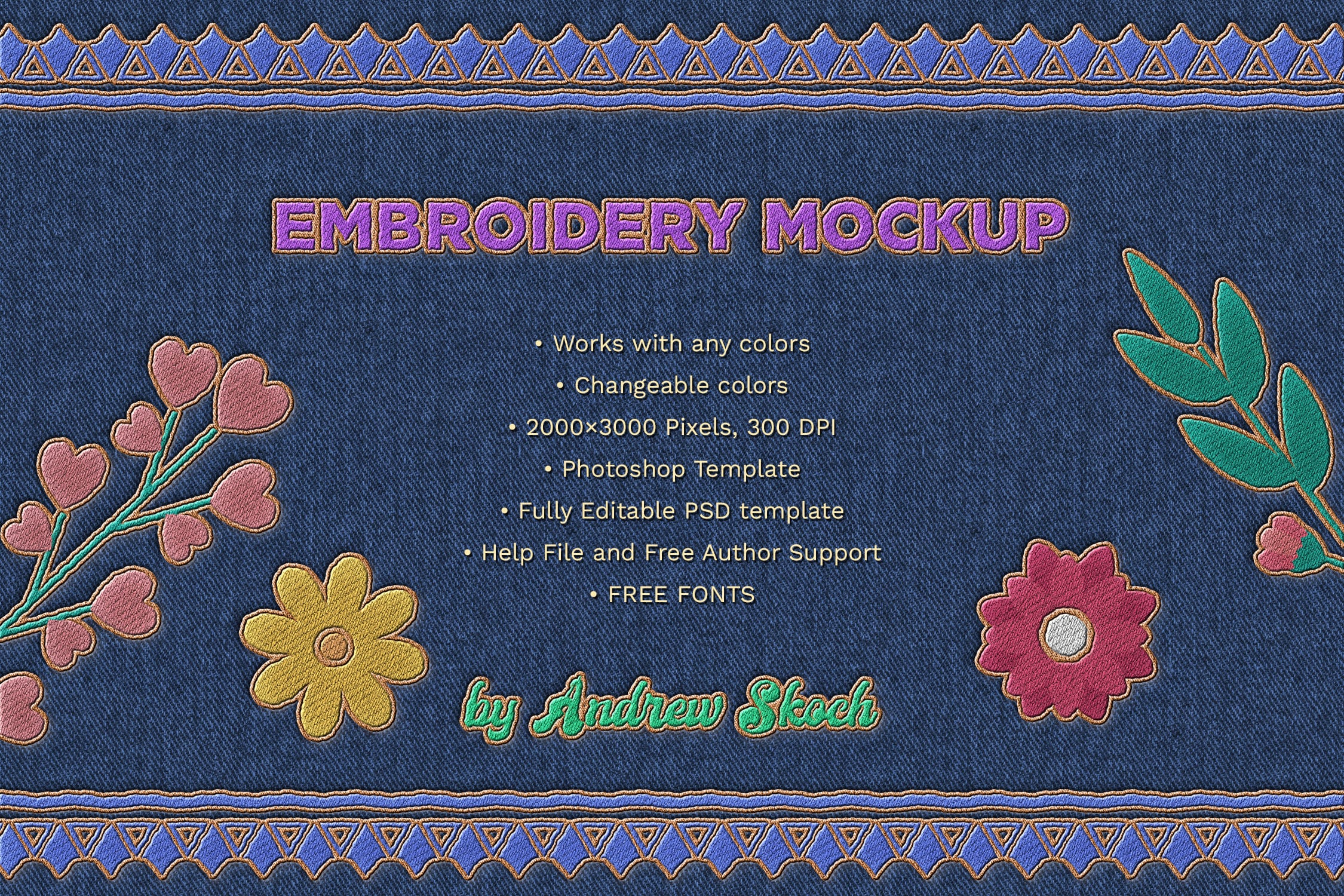 Embroidery Mockup - Stitch Effect - Easy to Use Photoshop Template ...