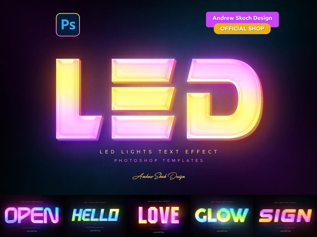 Led Lights - 6 Photoshop Text Effects - Etsy