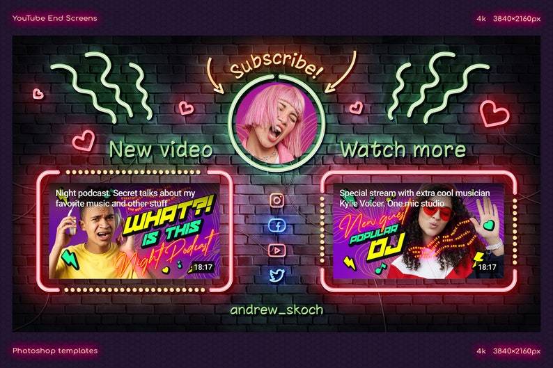 Neon Youtube End Screens - Etsy