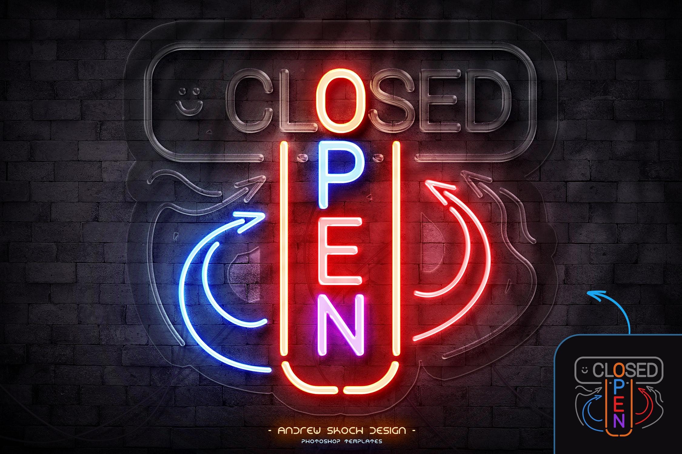 Neon on off Photoshop Template - Neon Open Closed Photoshop Template ...