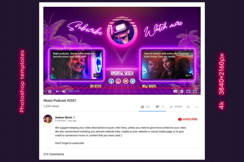 Neon Youtube End Screen - Etsy