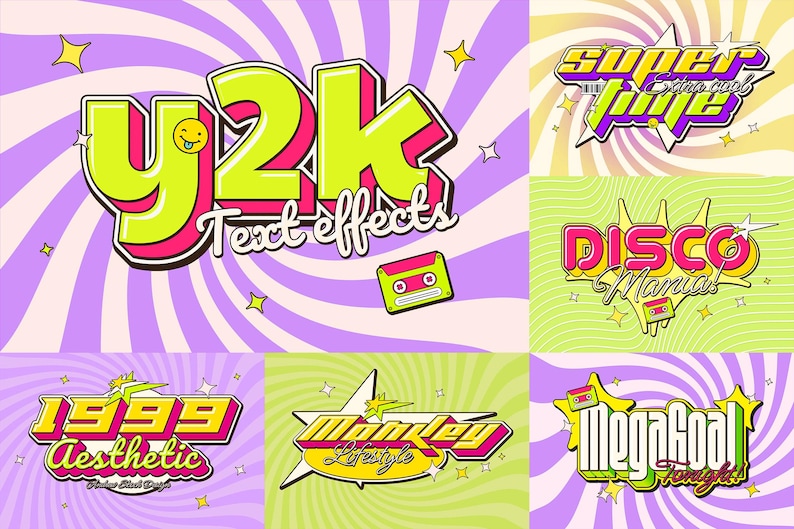 Y2k Text Effects Bundle - 18 PSD Text Effects - Year 2k Design - Etsy