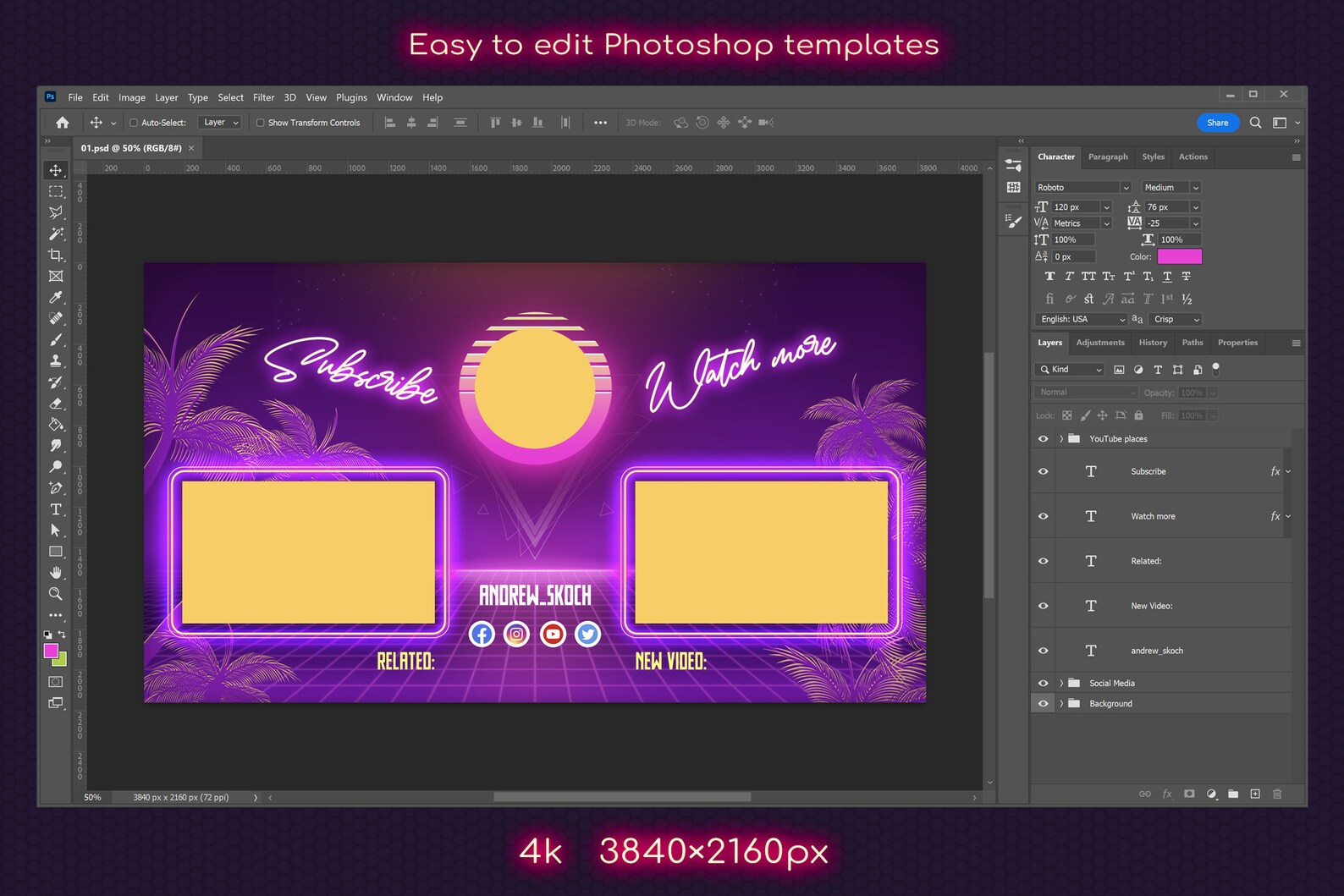 Neon Youtube End Screen - Etsy