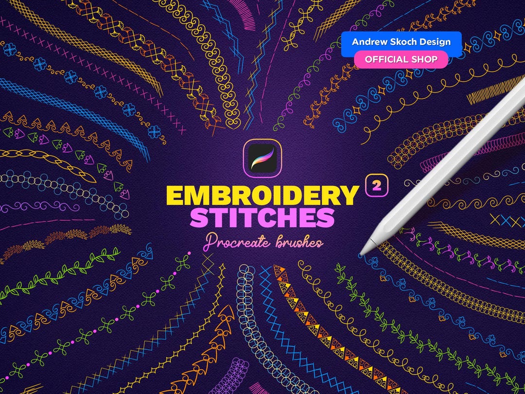 Embroidery Stitches Procreate Brushes 2 - Stitch Procreate Brush ...