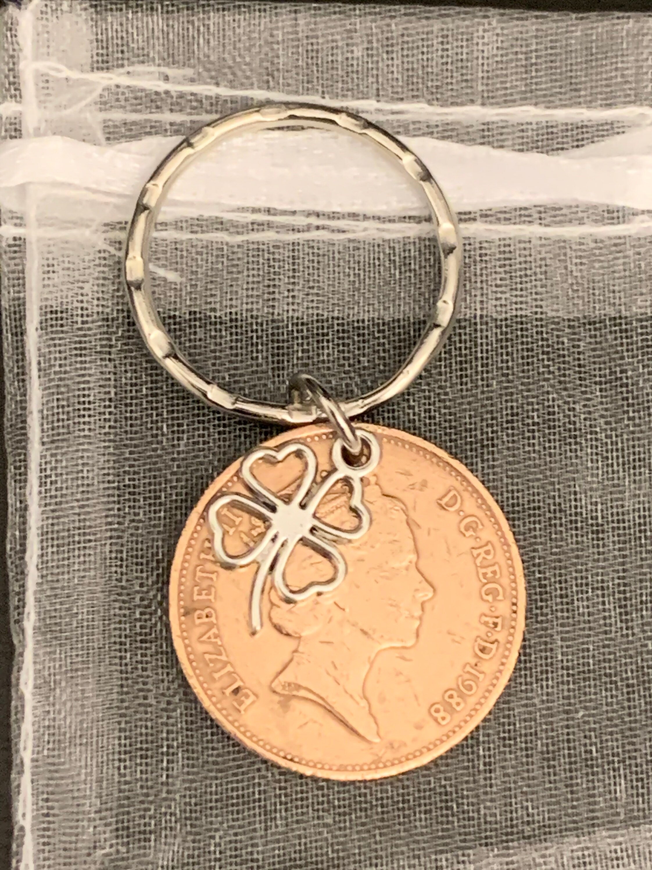 1988 2p Coin & Four Leaf Clover Charm Keyring Birthday Gift - Etsy UK
