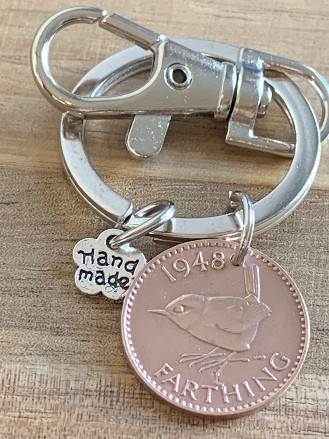 77th Birthday Polished 1948 Farthing Coin Keyring Birthday or ...