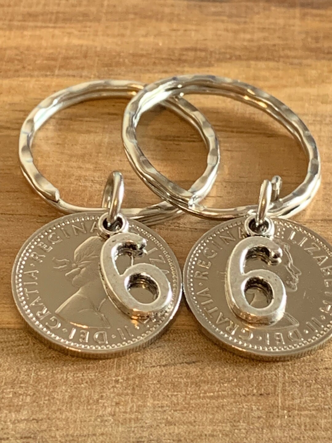 Pair of 6th Wedding Anniversary Polished Sixpence Coins & Charms on ...