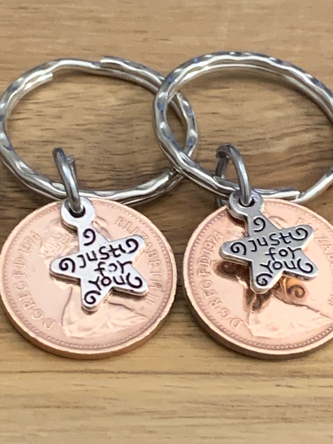 50th Wedding Anniversary Polished 1974 Coin & Charms on Keyrings in ...