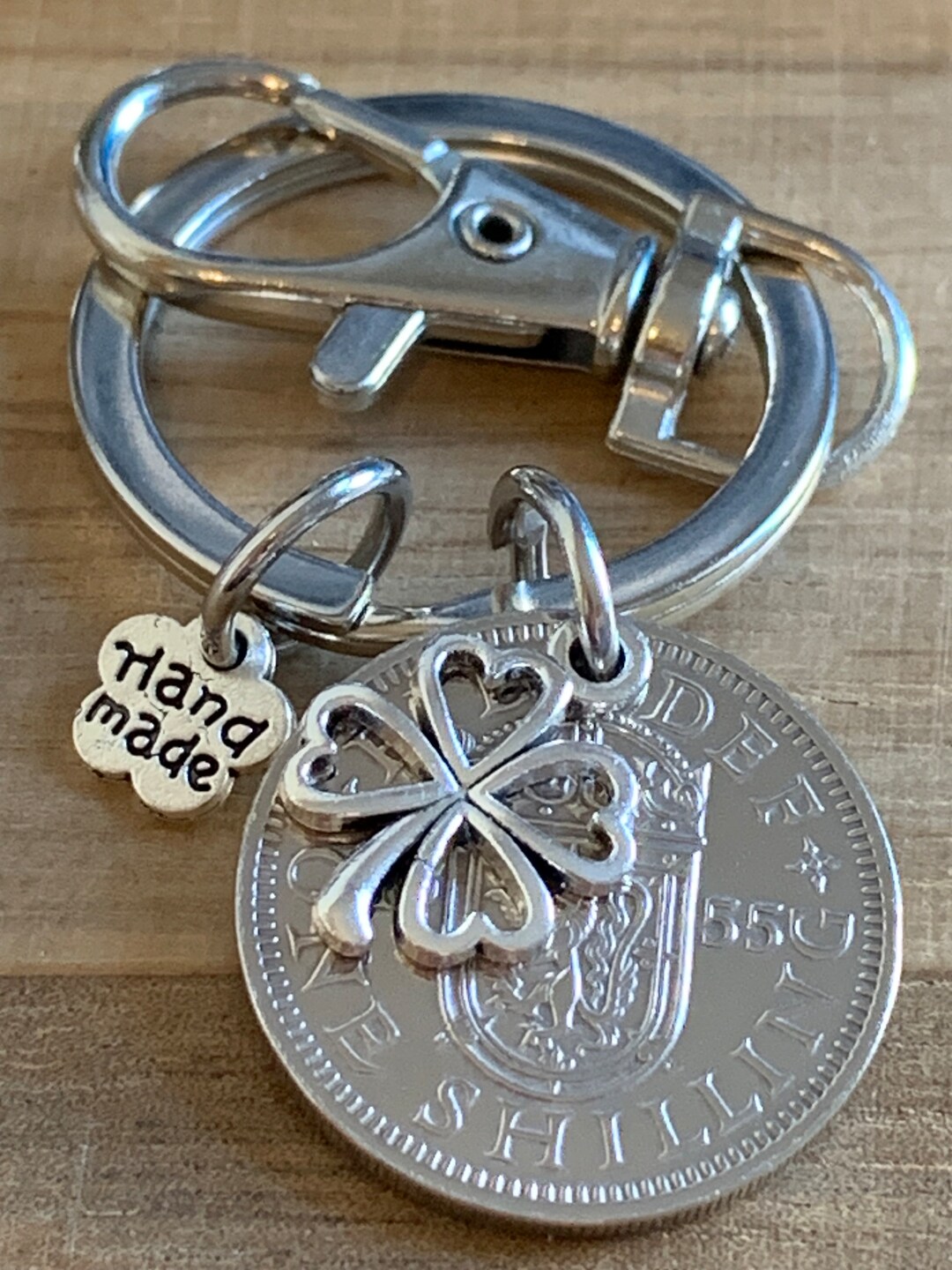 70th Birthday Polished 1955 Lucky Shilling & Four Leaf Clover Charm ...