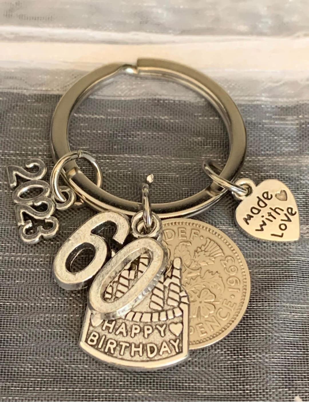 60th Birthday Polished 1963 Sixpence & Charms on Keyring in - Etsy