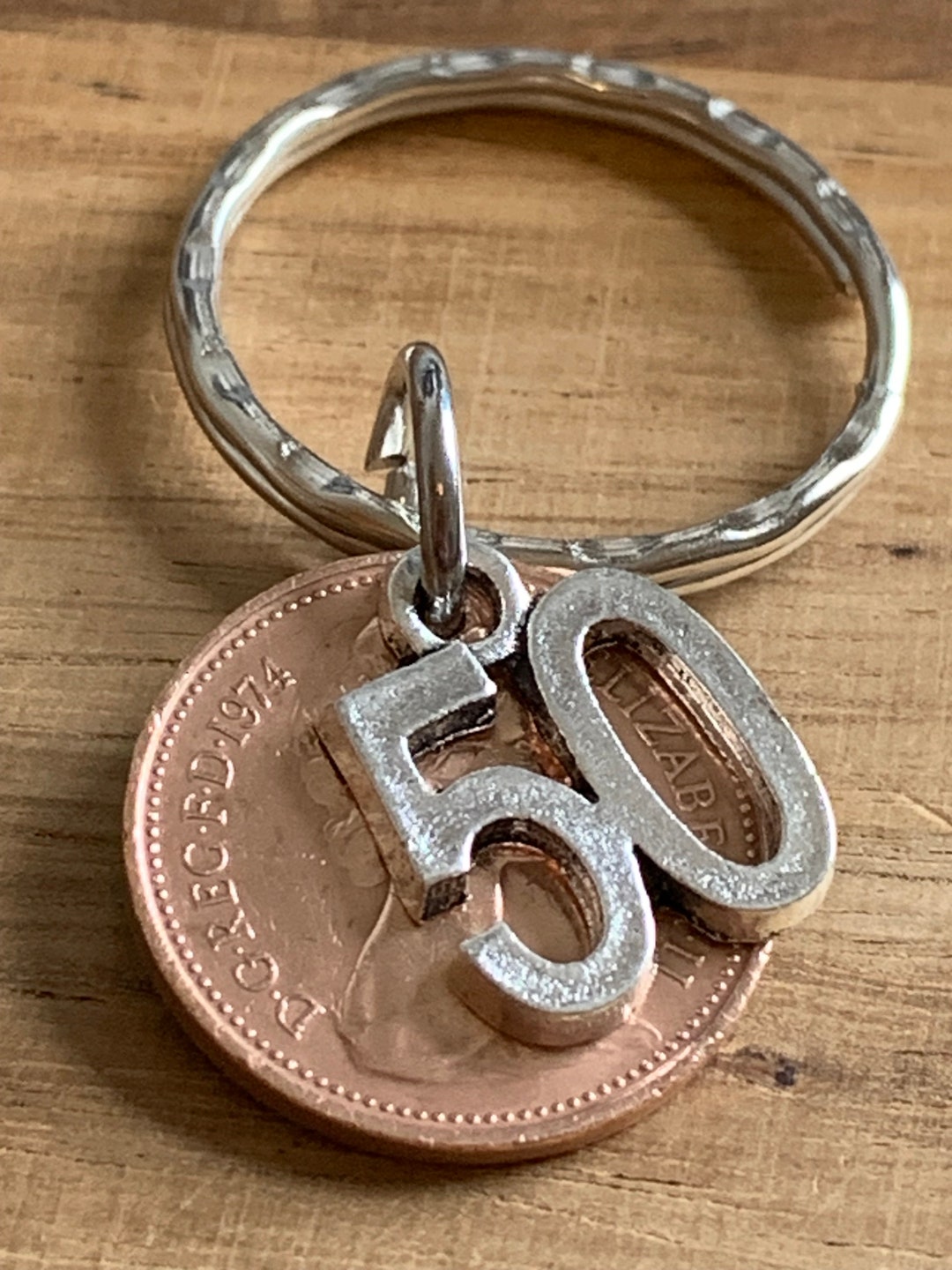 50th Birthday Polished 1974 Coin & Charms on Keyring in Gift Bag - Etsy