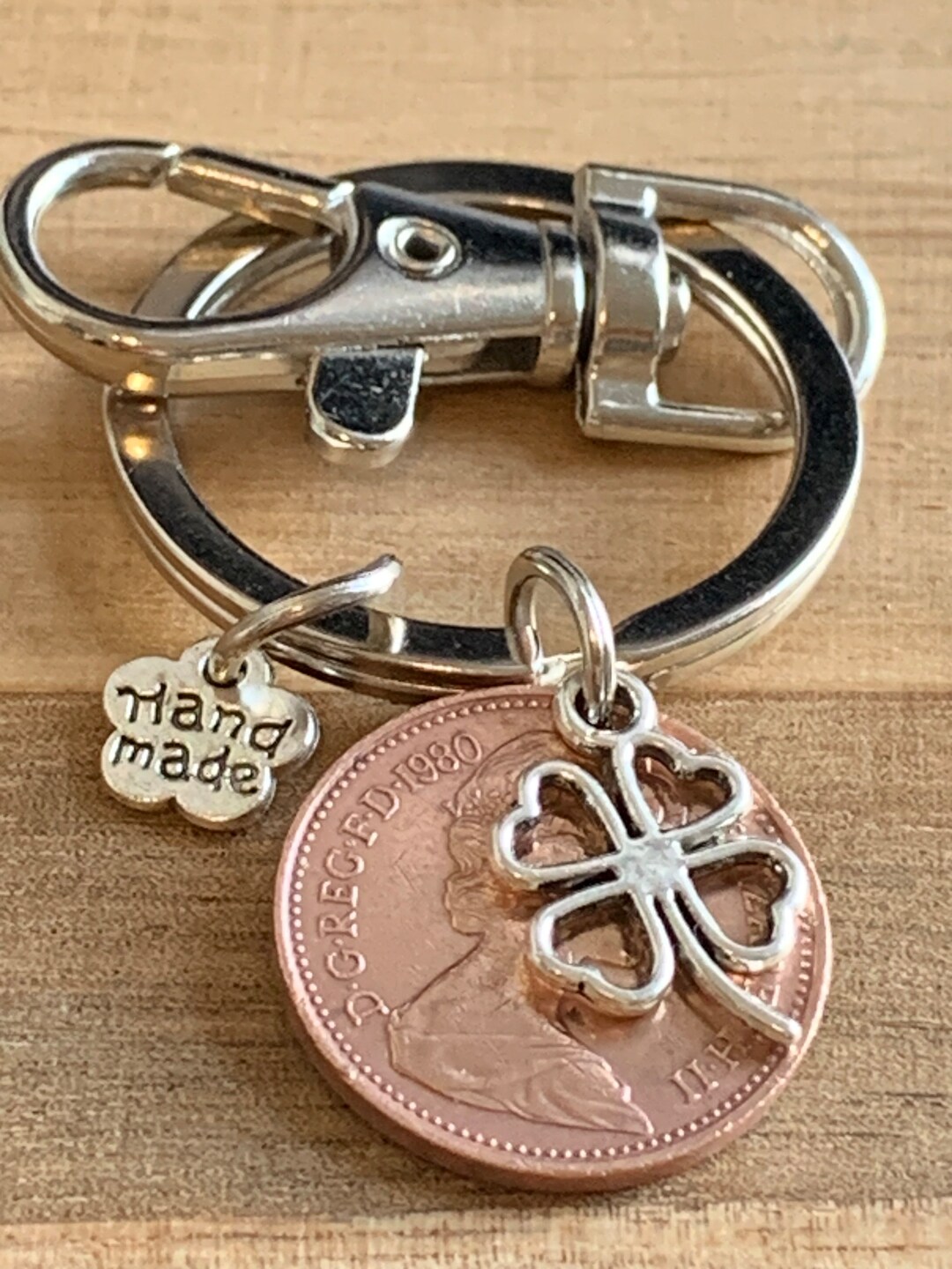 Birthday Gift Polished 1980 Lucky Penny & Four Leaf Clover Charm ...