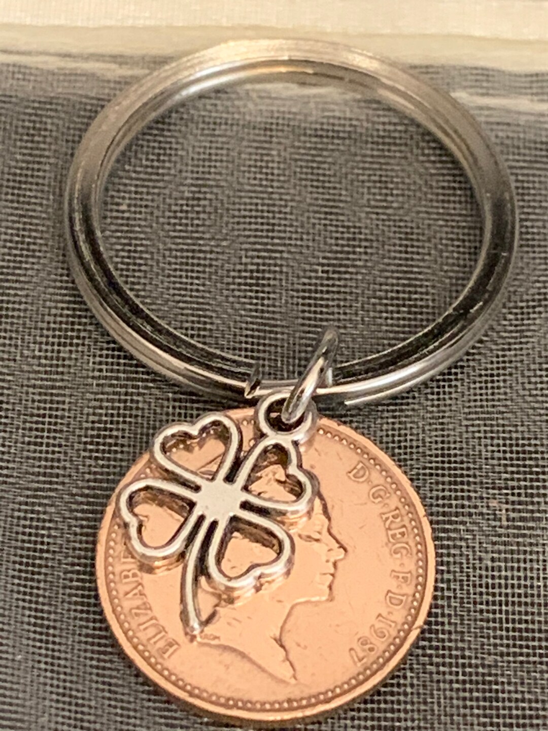 Polished Lucky Penny & Four Leaf Clover Keyring in Gift Bag Choose Your ...