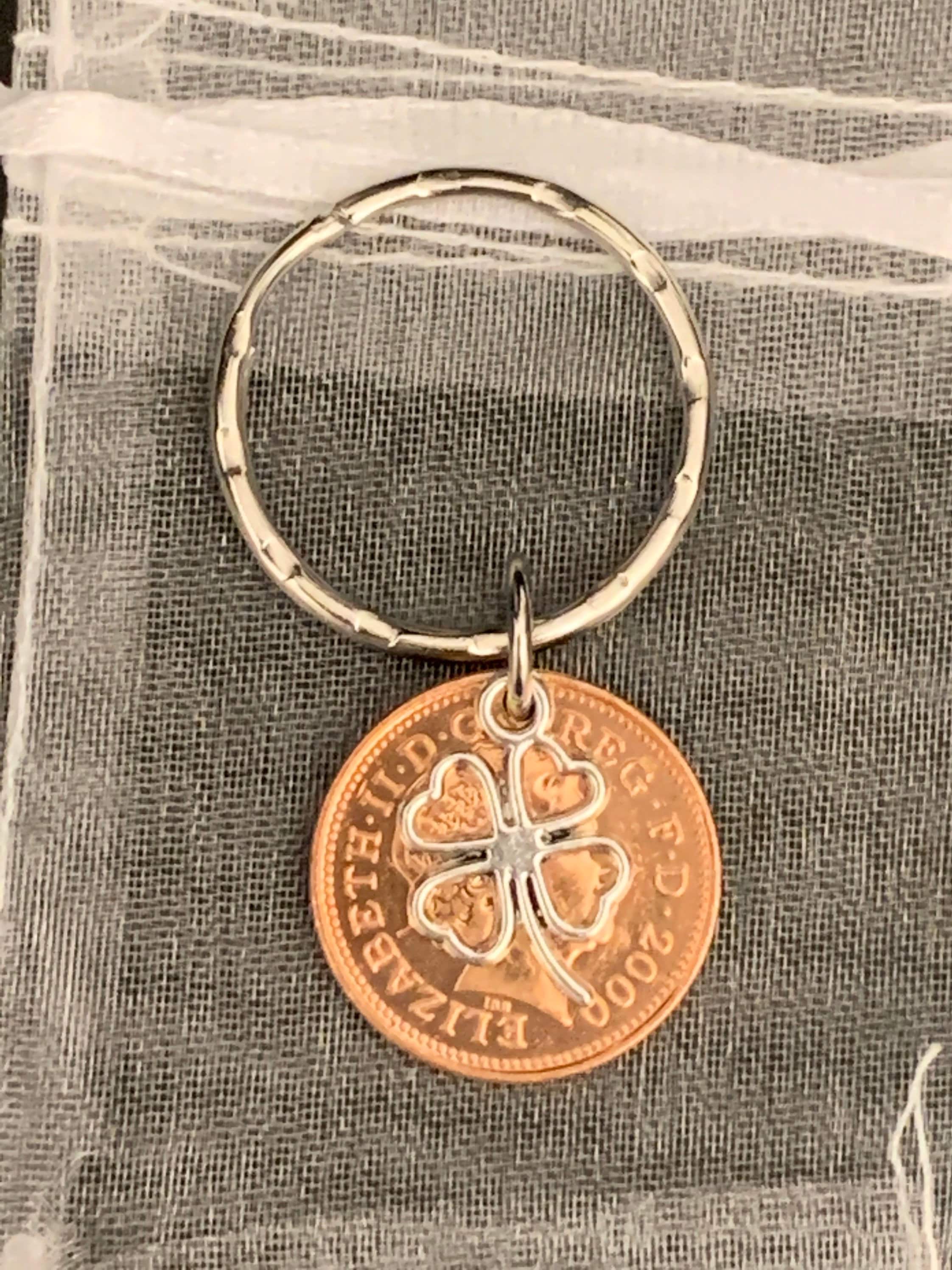 2000-lucky-penny-four-leaf-clover-charm-keyring-birthday-etsy